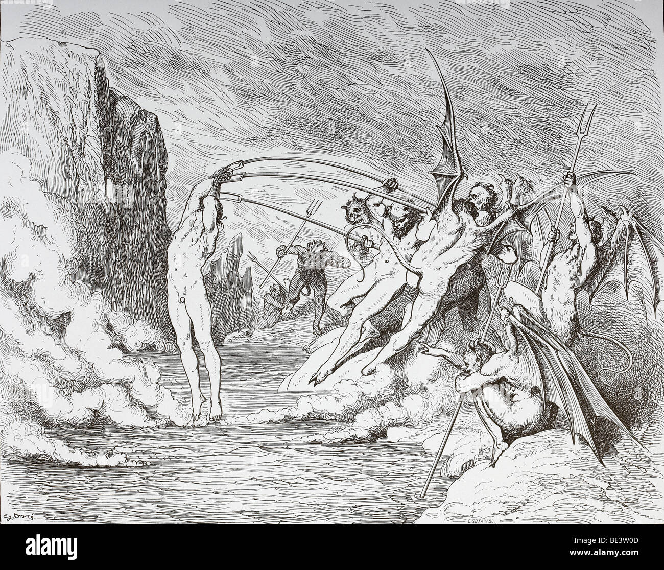 Gustave Dore's Illustration 'Devils and Barrators' from Dante's Divine ...