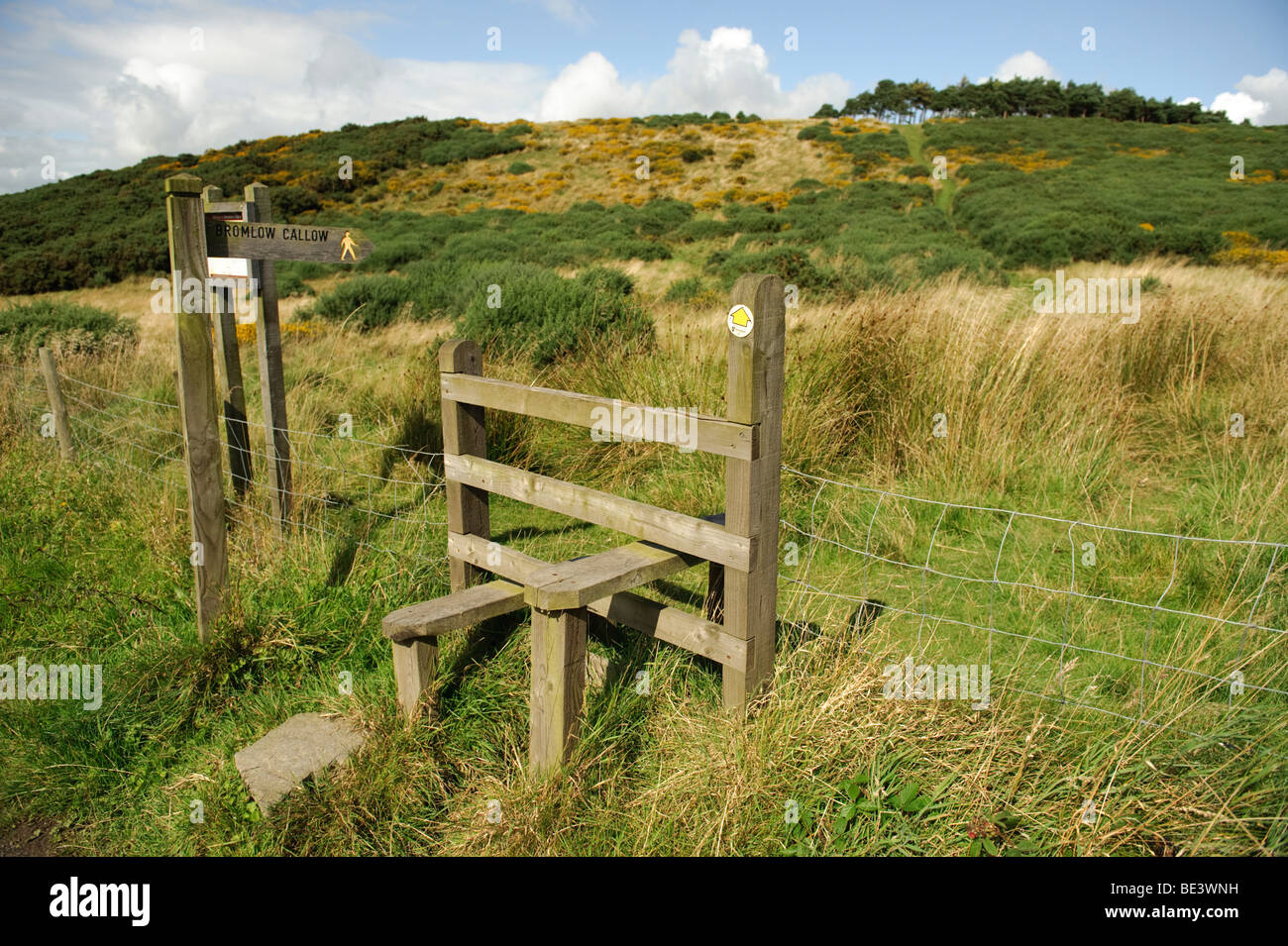 Bromlow Callow - wooden stile on a public footpath, Shropshire England ...