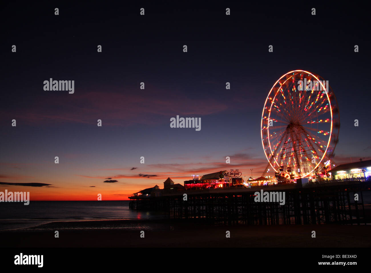Big Wheel on Central Pier, Blackpool at sunset Stock Photo - Alamy