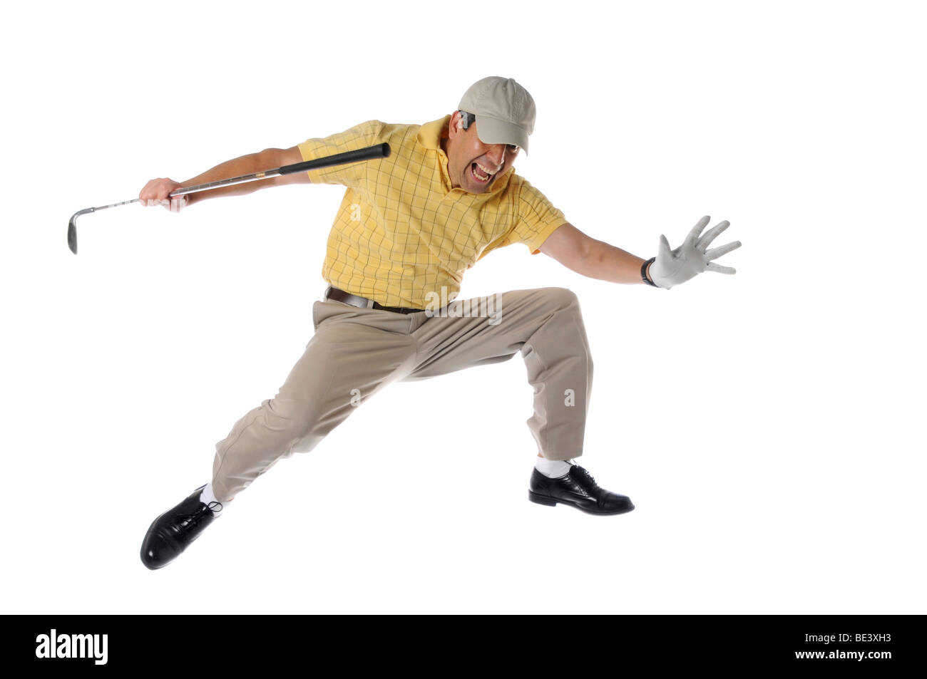 golfer jumping and celebrating isolated on a white background Stock ...