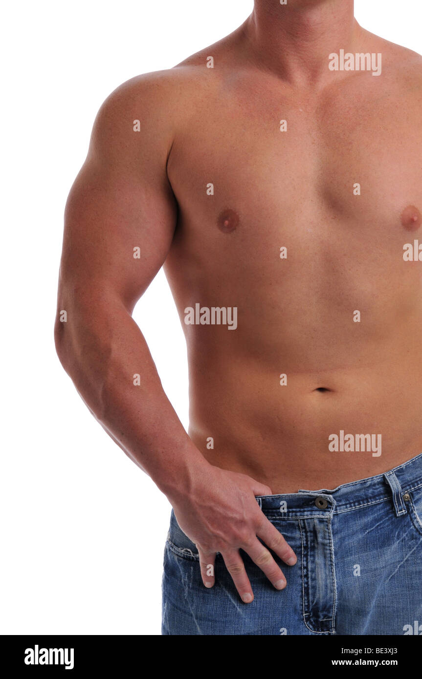 Muscular young man's torso isolated on a white background Stock Photo ...