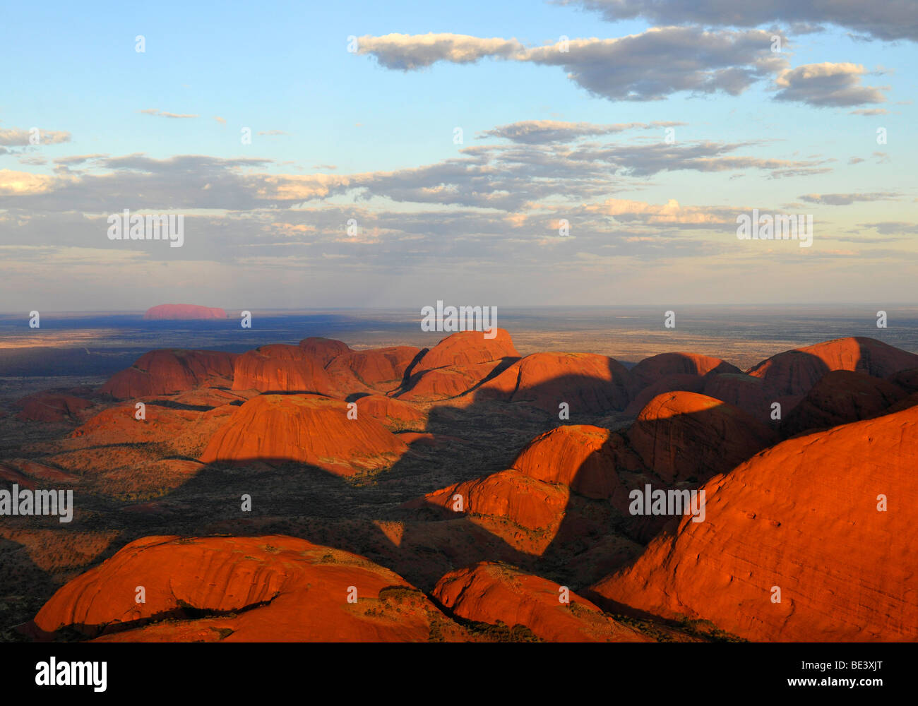 Aerial view of Kata Tjuta, The Olgas in front of Uluru, Ayers Rock at ...