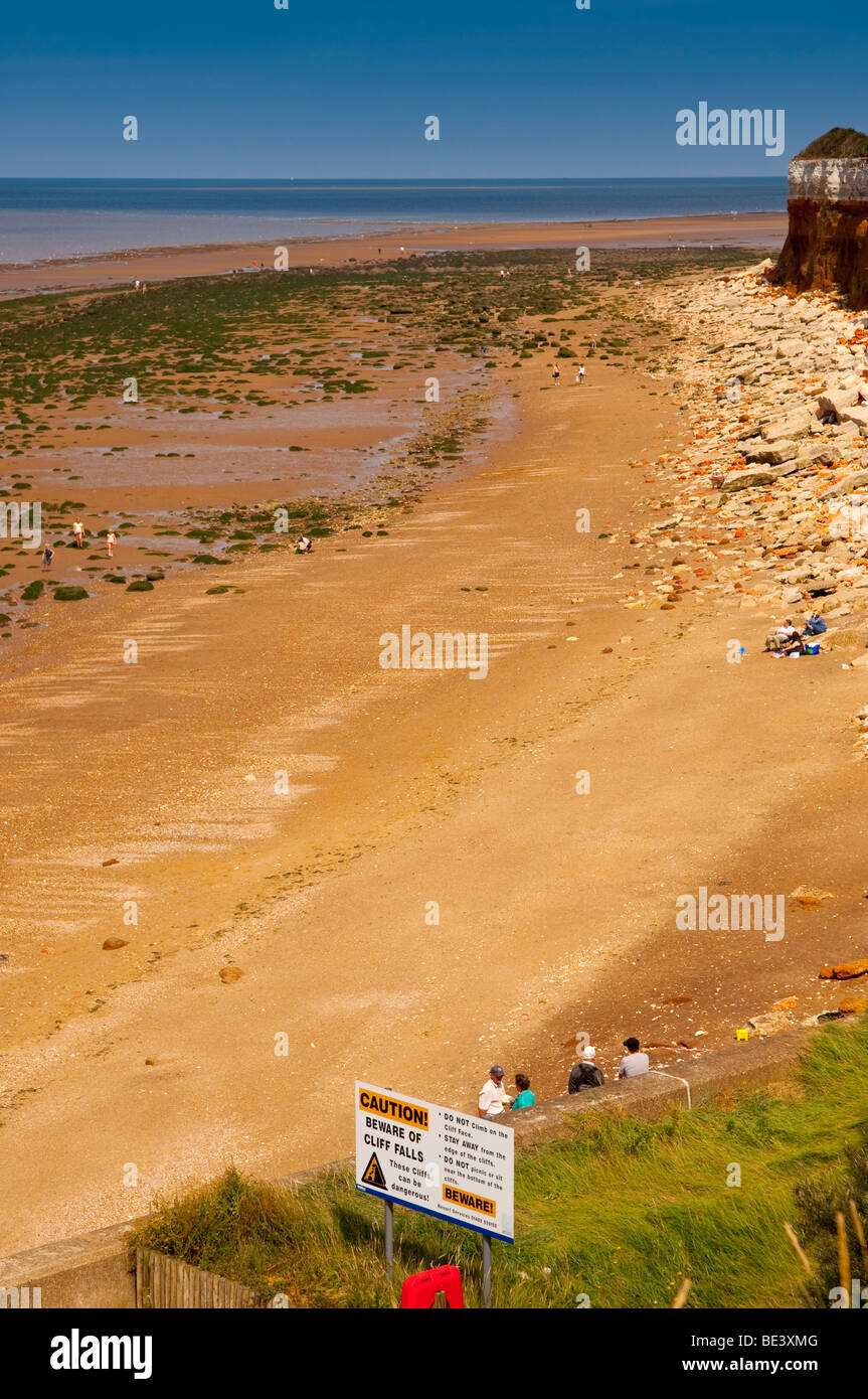 The beach and cliffs with people at Hunstanton , North Norfolk , Uk ...