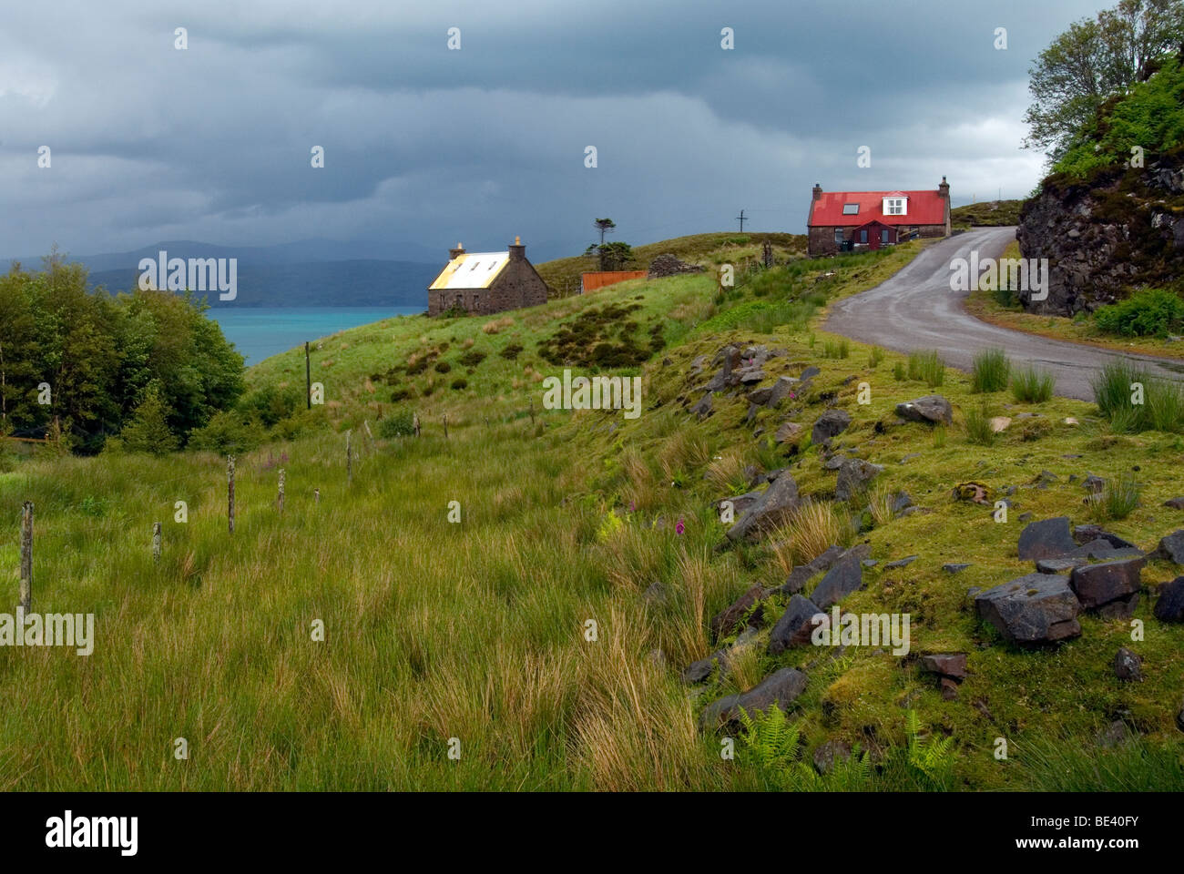 Loch Shieldaig White Cottage With Red Roof High Resolution Stock ...
