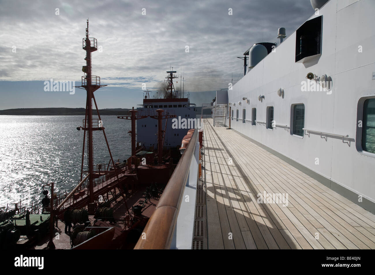 The M/V Minerva being refuelled in Stanley Harbour, Falkland Islands ...