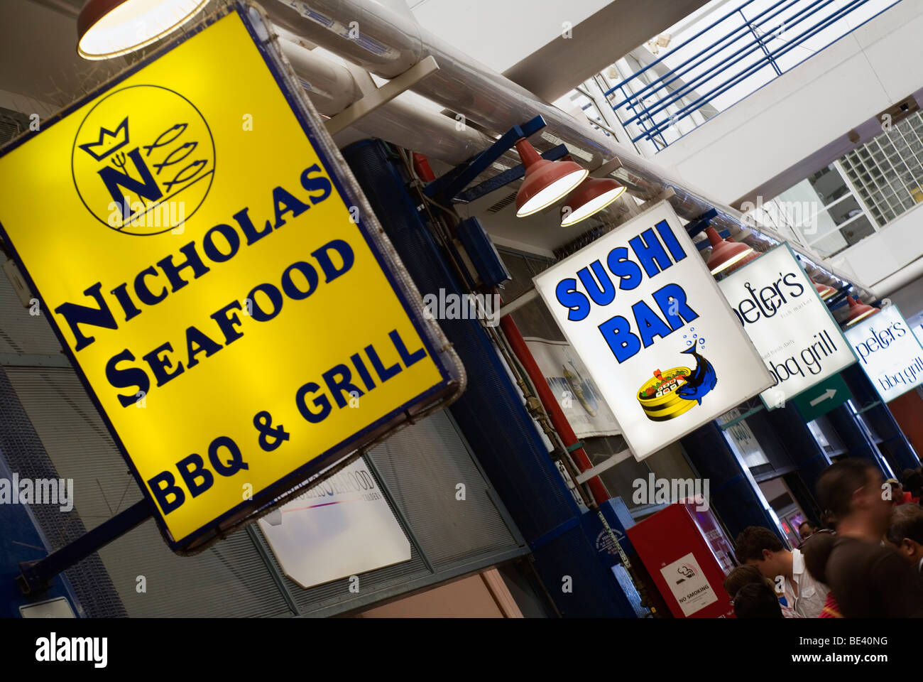 Fishmongers and seafood cafes at the Sydney Fish Market. Blackwattle ...