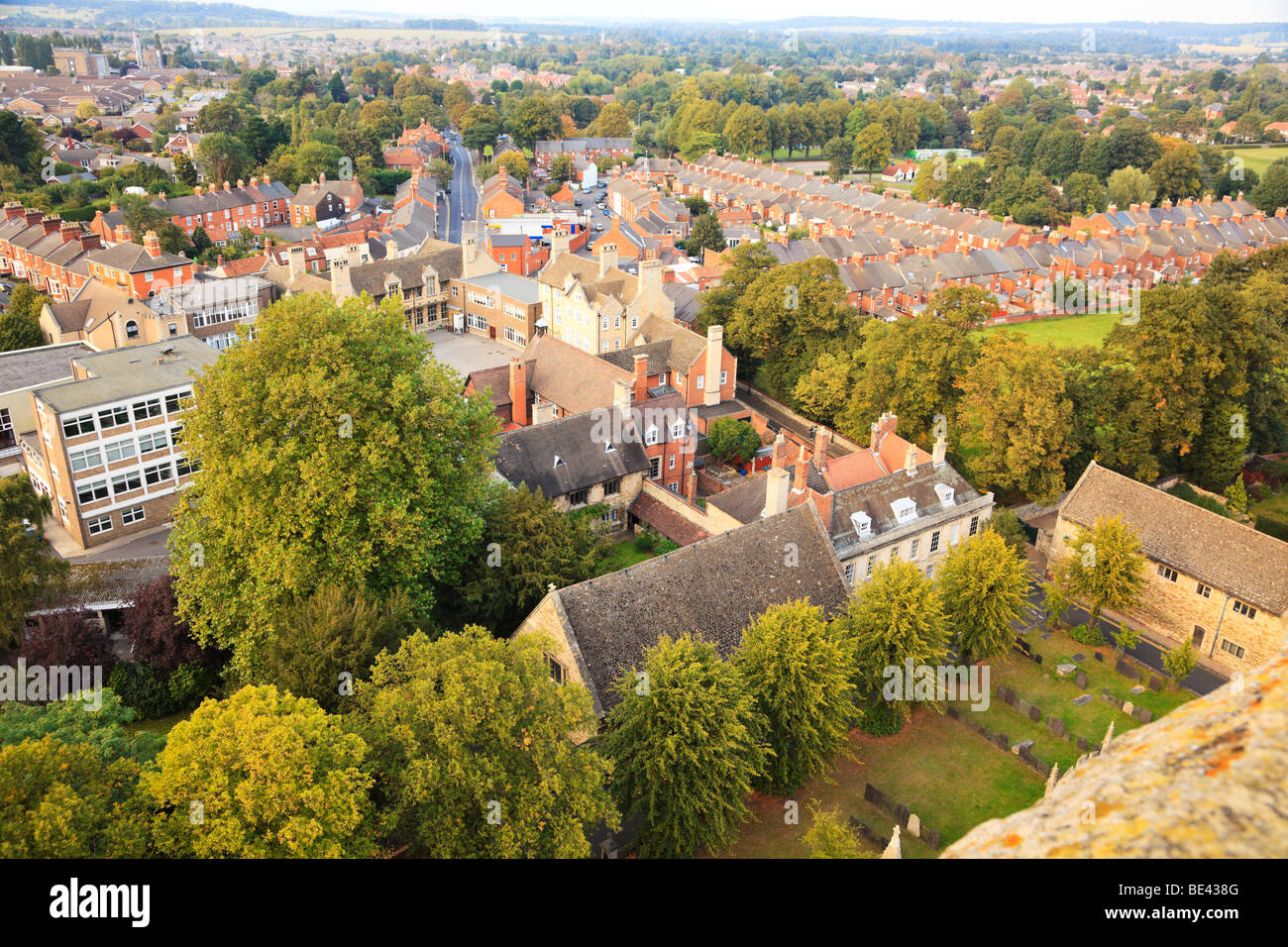 Aerial view over rooftops, Grantham, Lincolnshire, England Stock Photo ...
