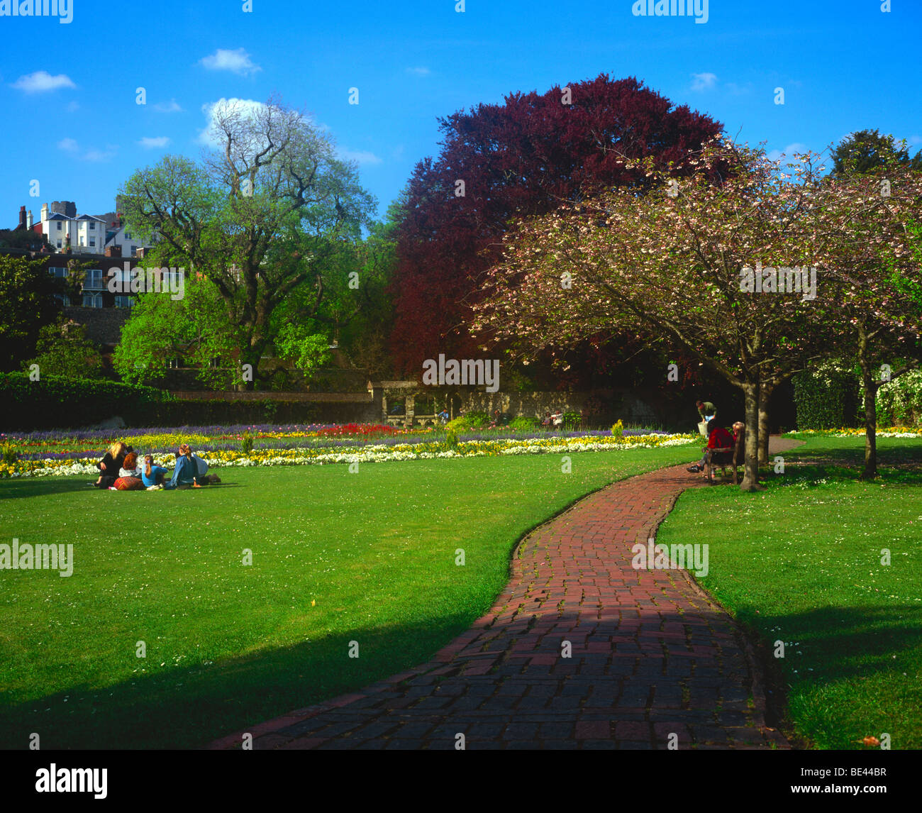Grange Gardens Lewes East Sussex public park in spring with people ...
