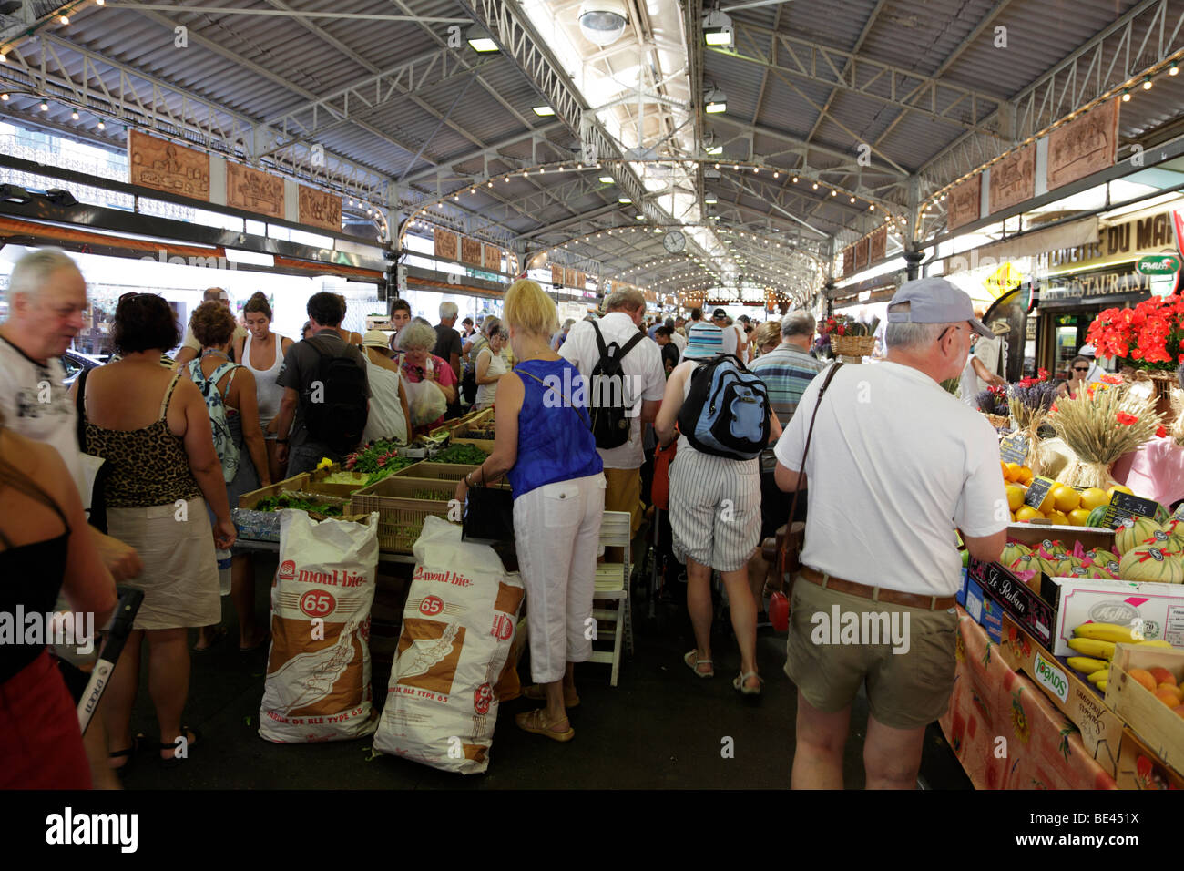 stalls inside the provencal food market on cours massena antibes south ...