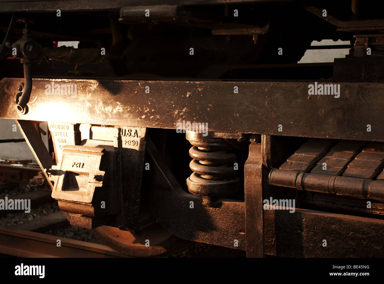 The underchassis of a railroad train car Stock Photo - Alamy