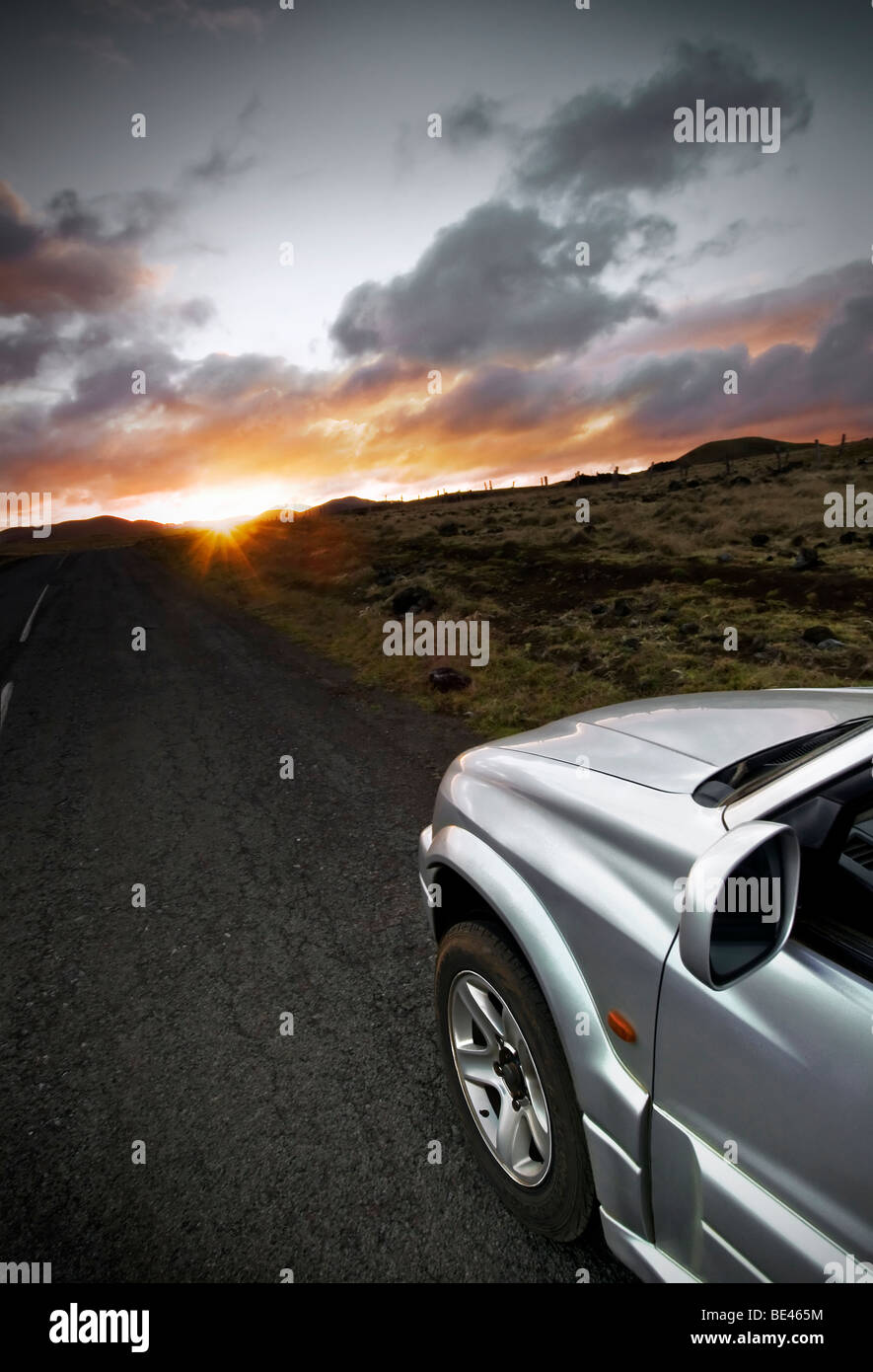 4x4 rental car at sunset on Easter Island Stock Photo - Alamy