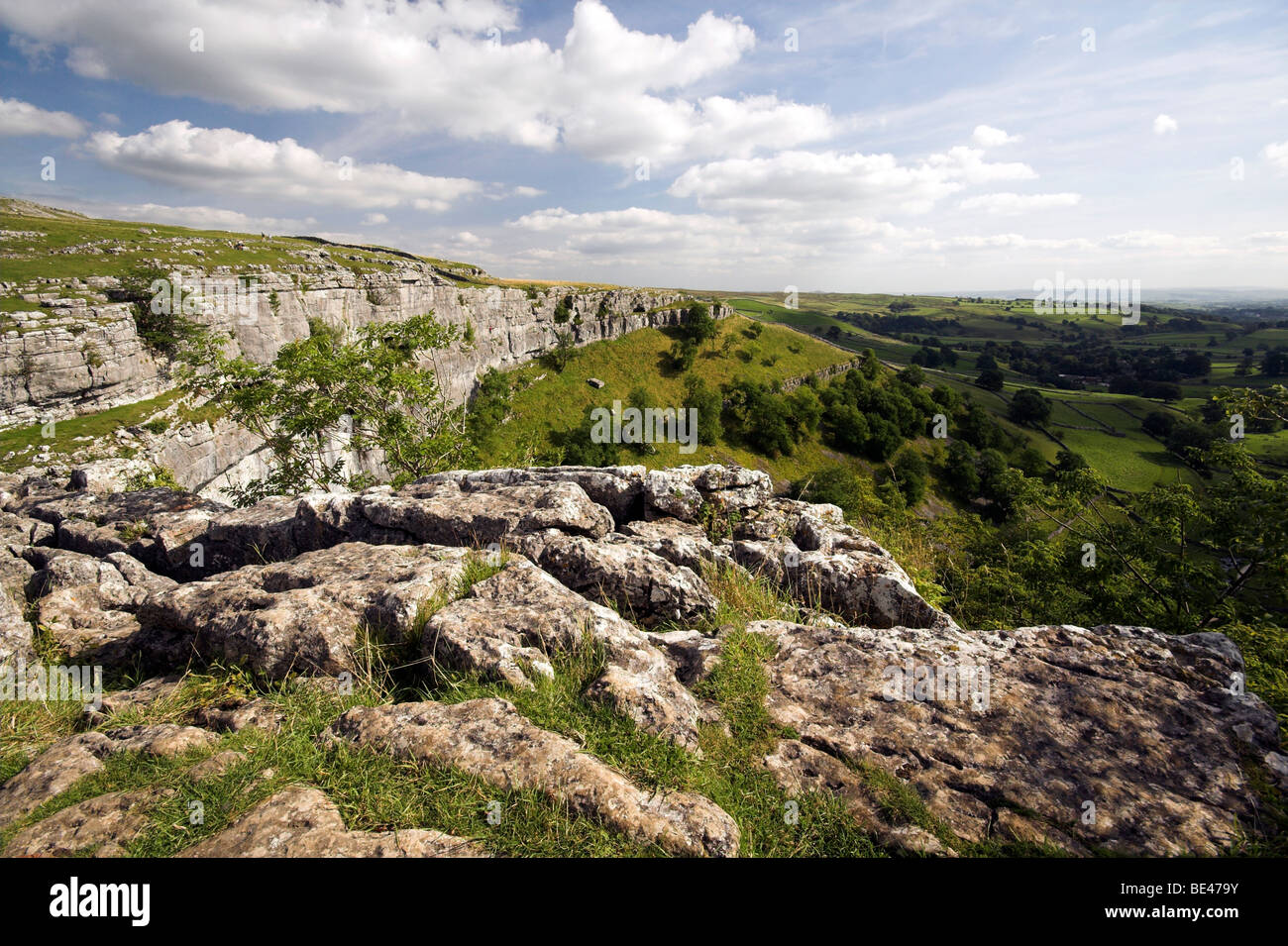View from the top of Malham Cove, Malhamdale, Yorkshire Dales, England ...