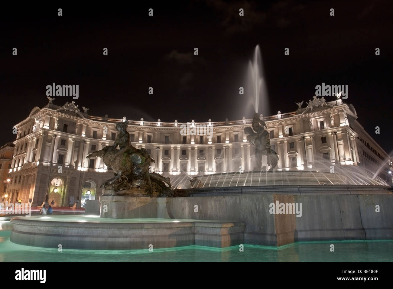 Rome, Italy. Fontana delle Naiadi and left building of the two ...
