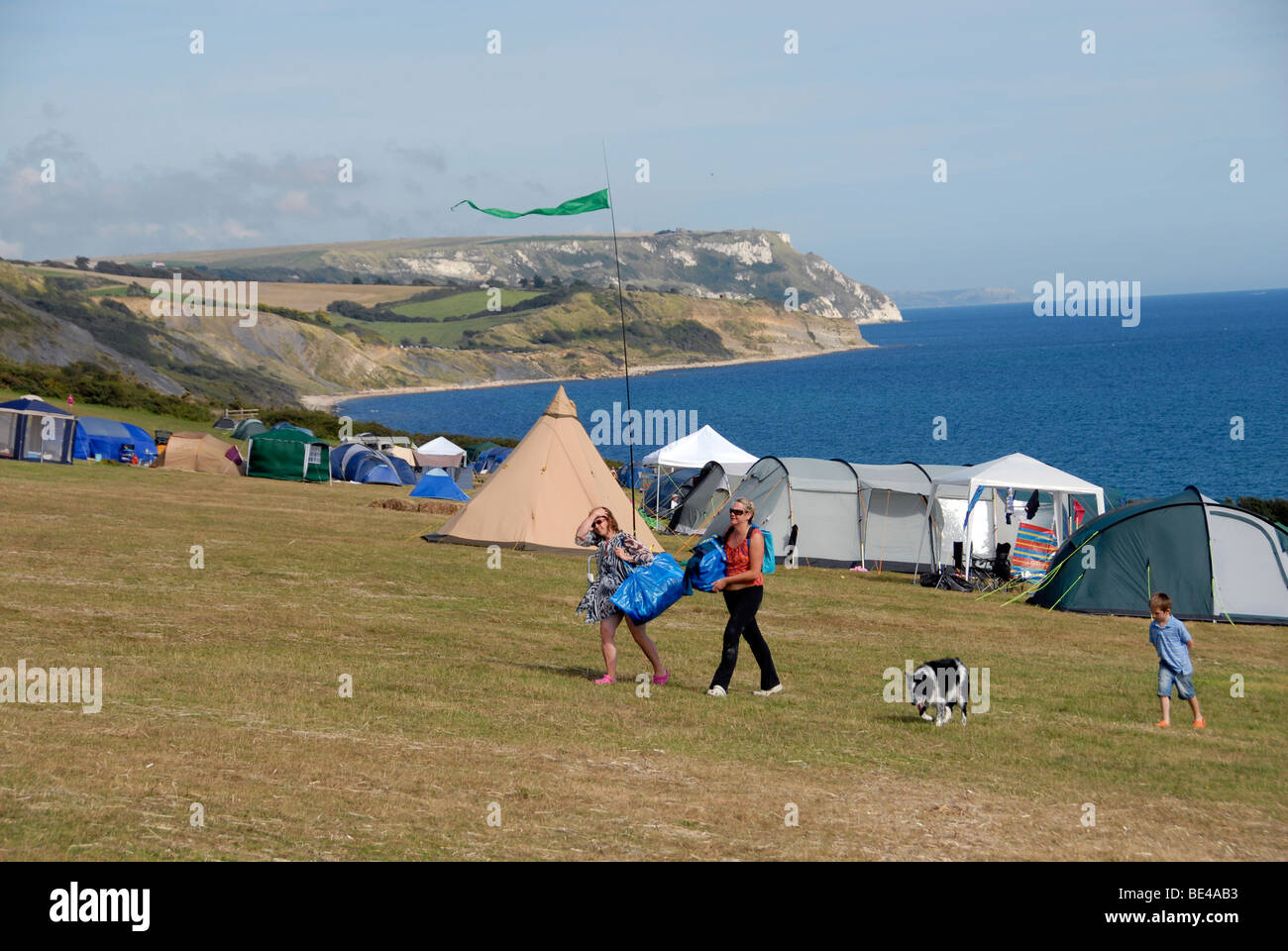 Camping on the Jurassic coast in fields at Eweleaze farm Dorset UK ...