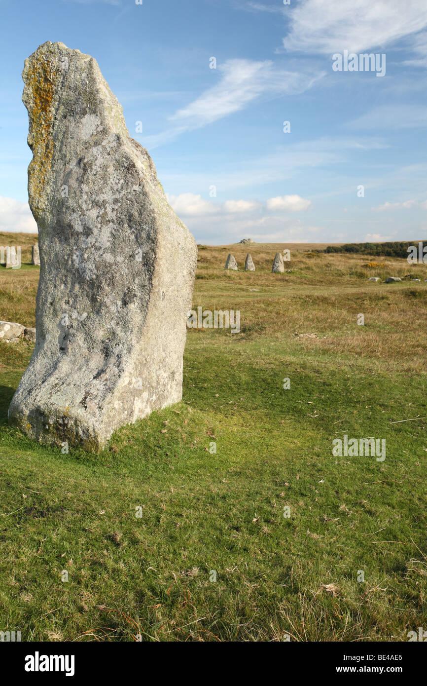 Scorhill ancient stone circle in late summer Dartmoor, Devon, England ...