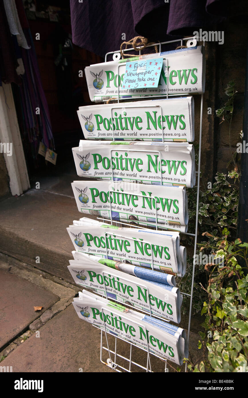 UK, England, Yorkshire, Haworth, Main Street, Positive News newspaper ...
