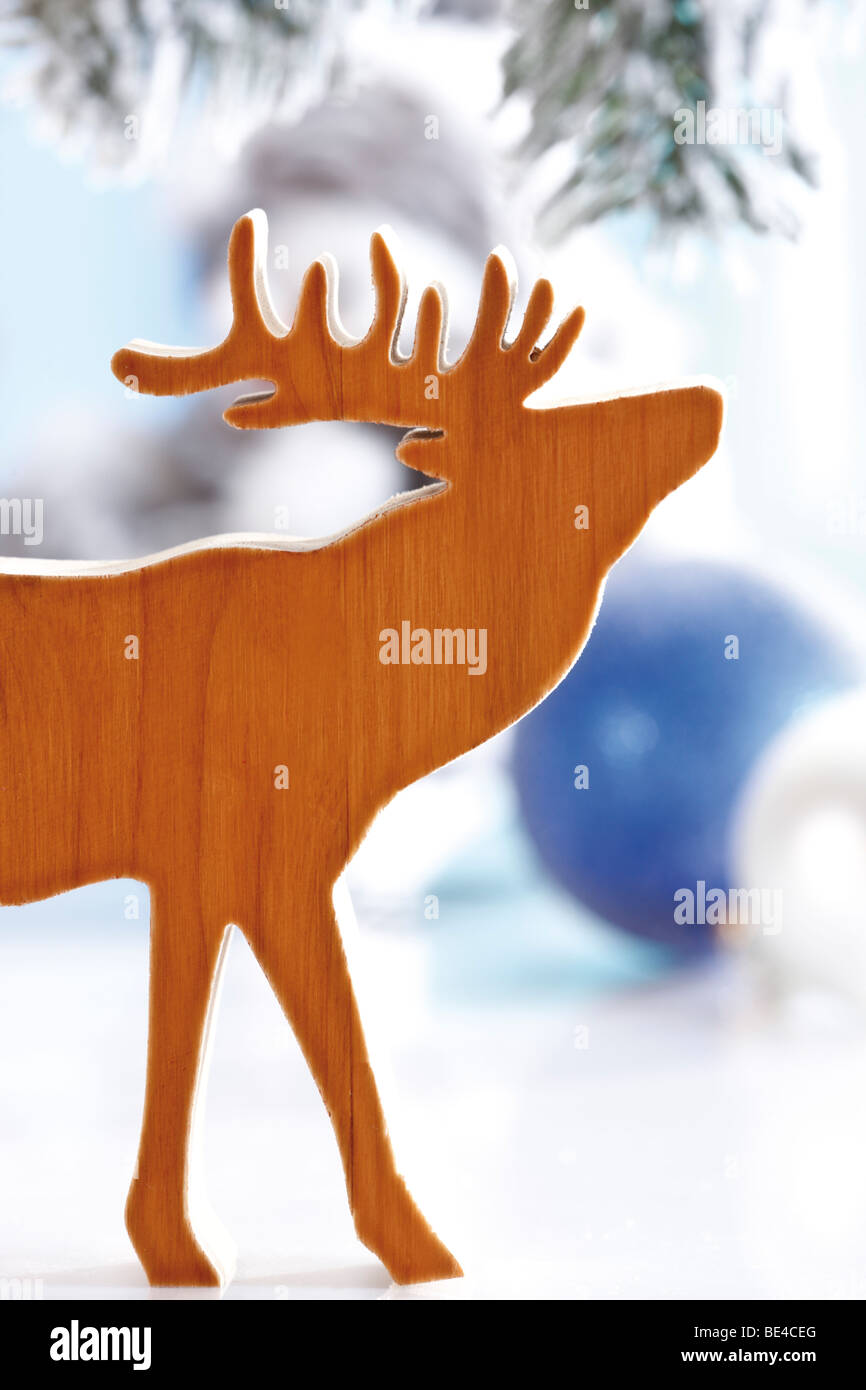 Moose, reindeer, made of wood, Christmas decoration Stock Photo - Alamy