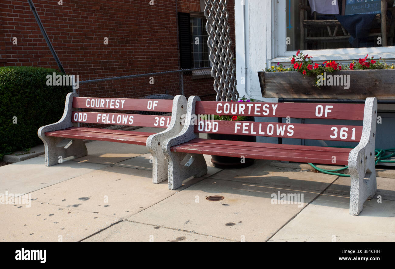 Old benches with signs, Pennsylvania Dutch Country, USA Stock Photo - Alamy
