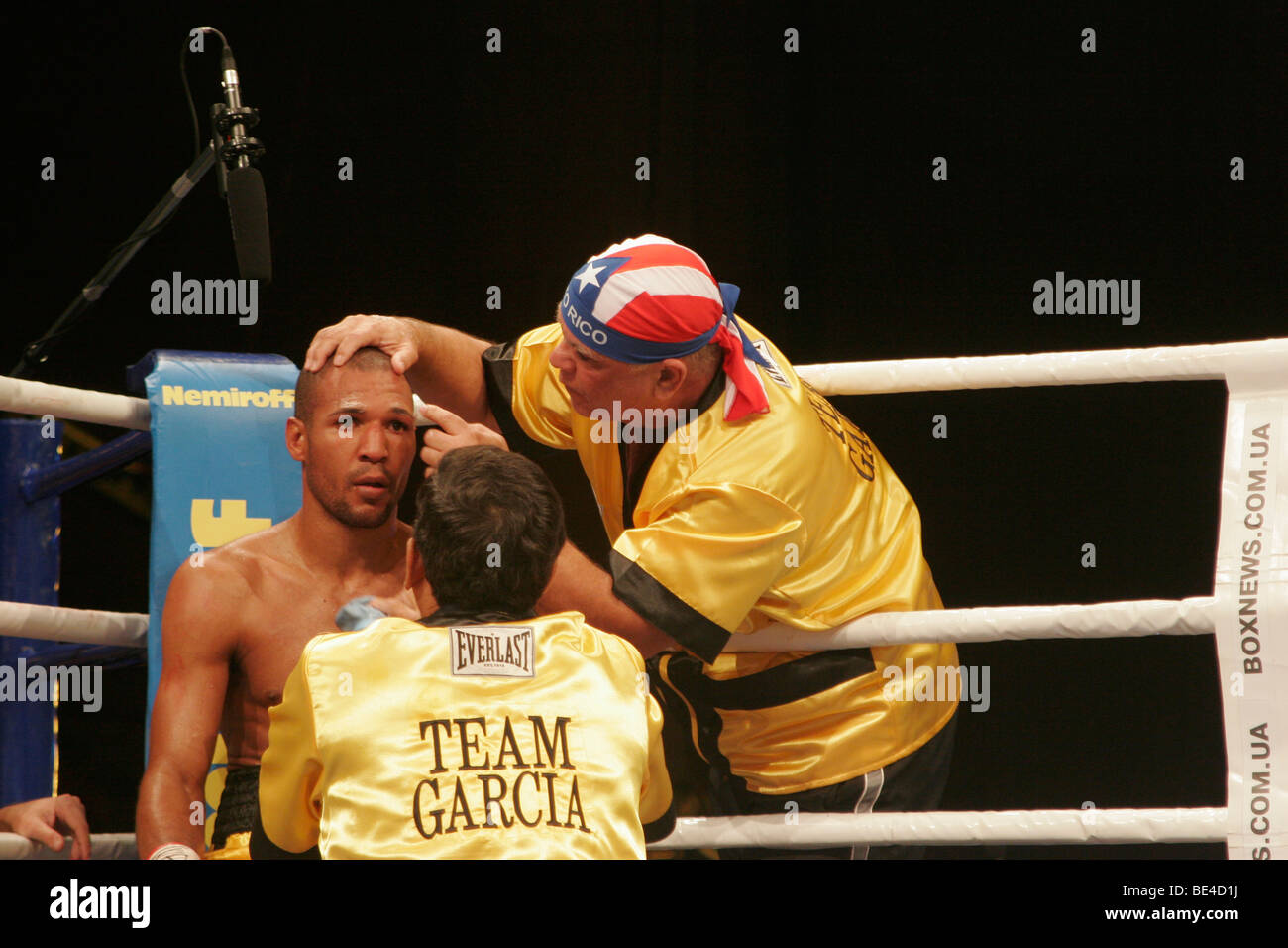 Puerto Rican welterweight Irving Garcia is resting in his corner during ...