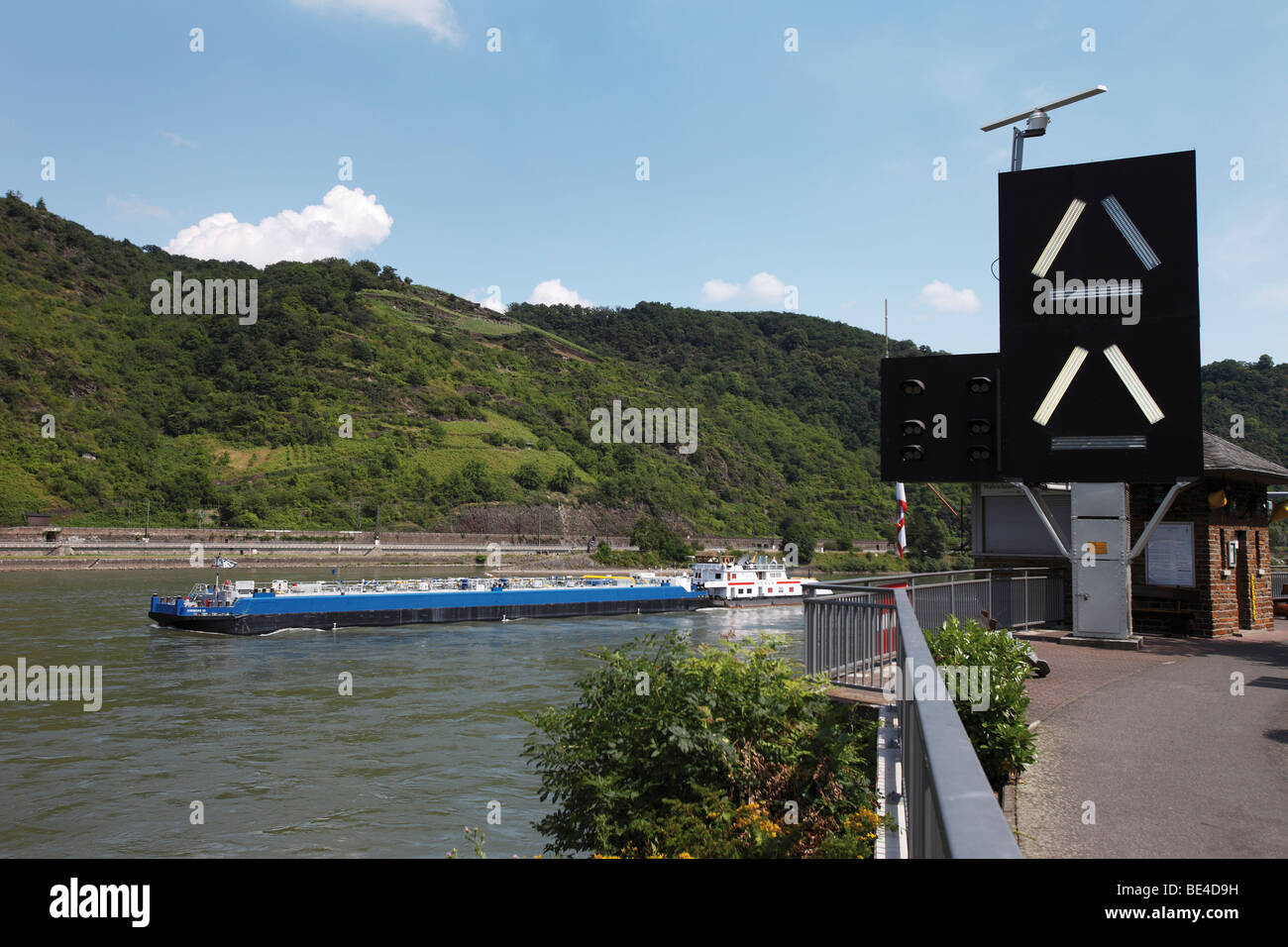 Shipping signal on Rhine River, opposite of the Lorelay Rock, Upper ...