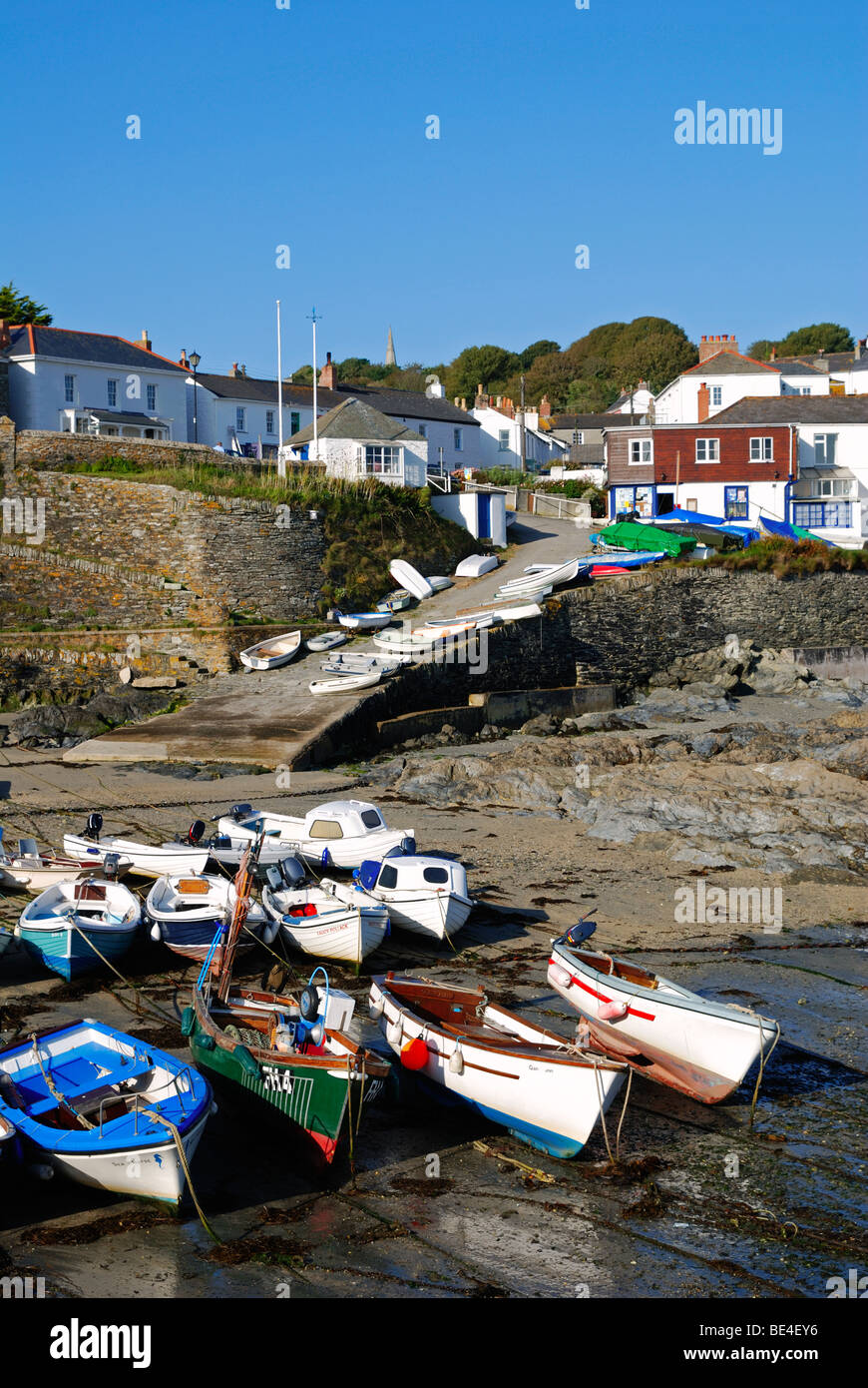 fishing boats in the harbour at portscatho in cornwall, uk Stock Photo ...