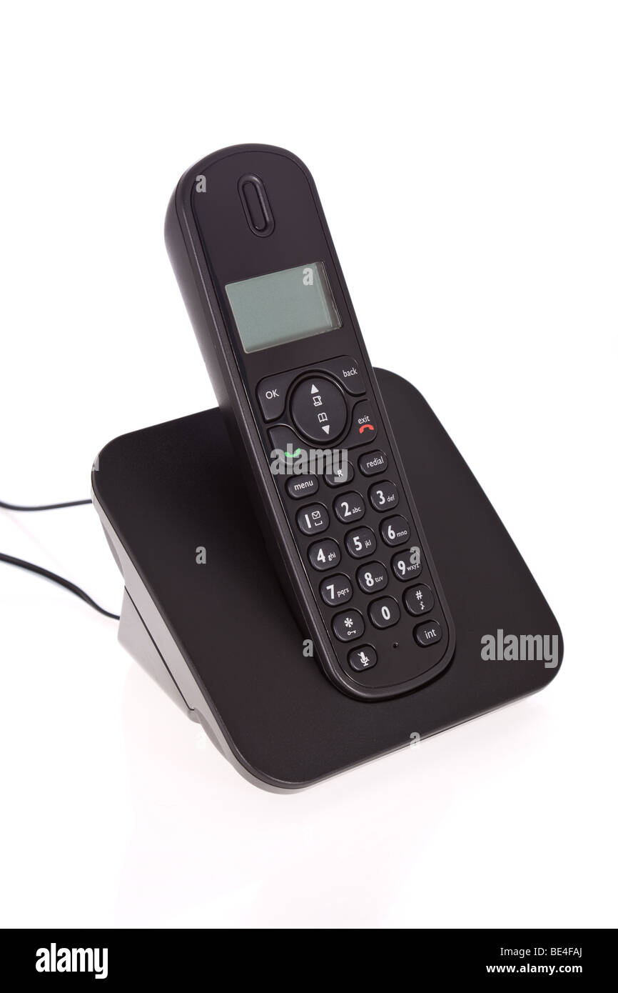Black cordless phone isolated on white background Stock Photo - Alamy