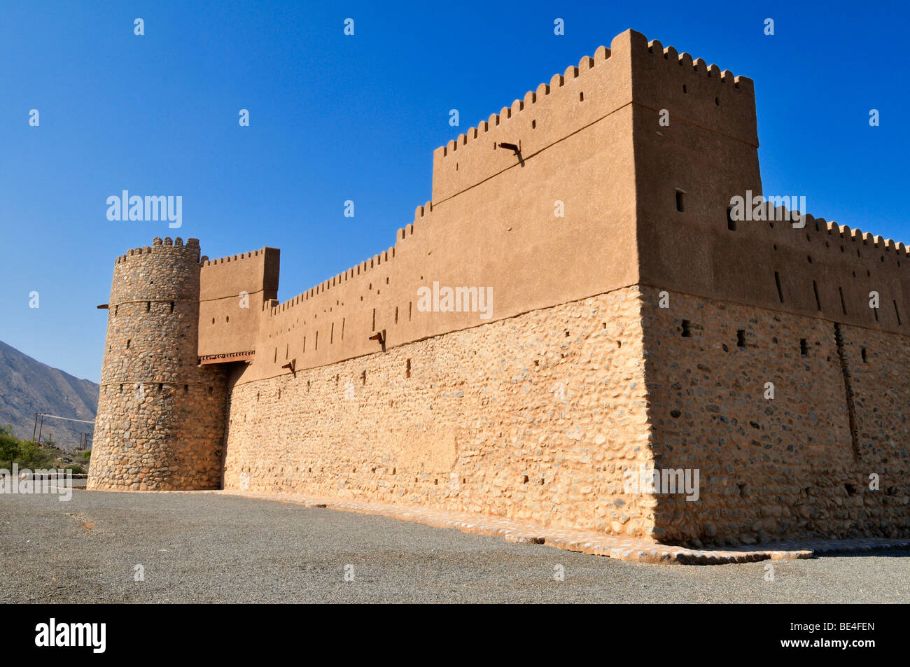 Historic adobe fortification Al Awabi Fort or Castle, Hajar al Gharbi ...
