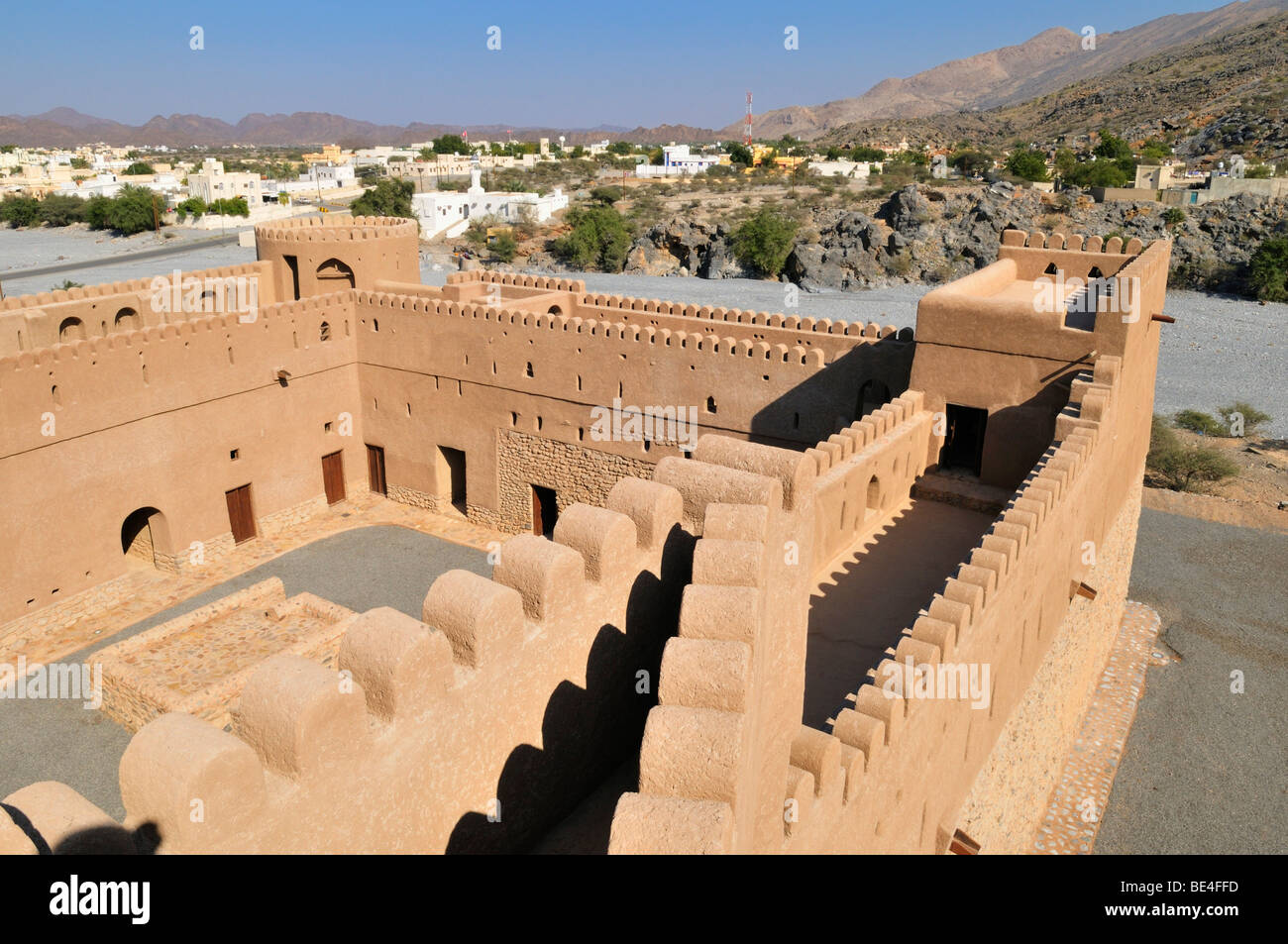 Historic adobe fortification Al Awabi Fort or Castle, Hajar al Gharbi ...