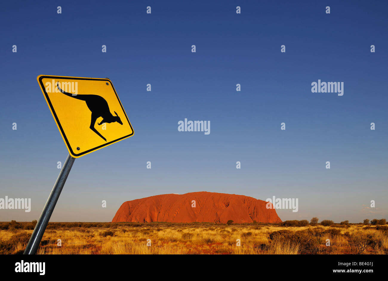 Kangaroo warning sign, Uluru, Ayers Rock at sunset, Uluru-Kata Tjuta ...