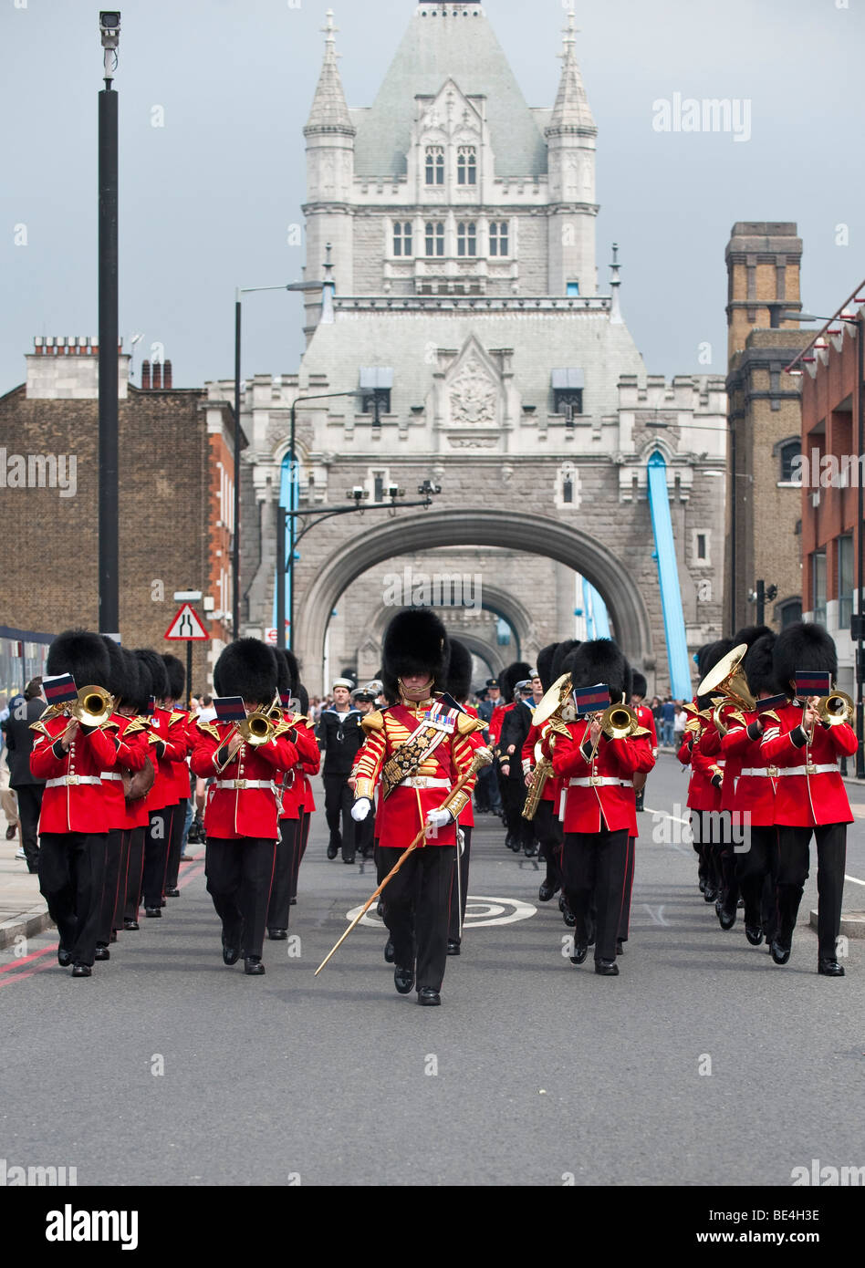 The Band of the Scots Guards parades across Tower Bridge to mark the ...