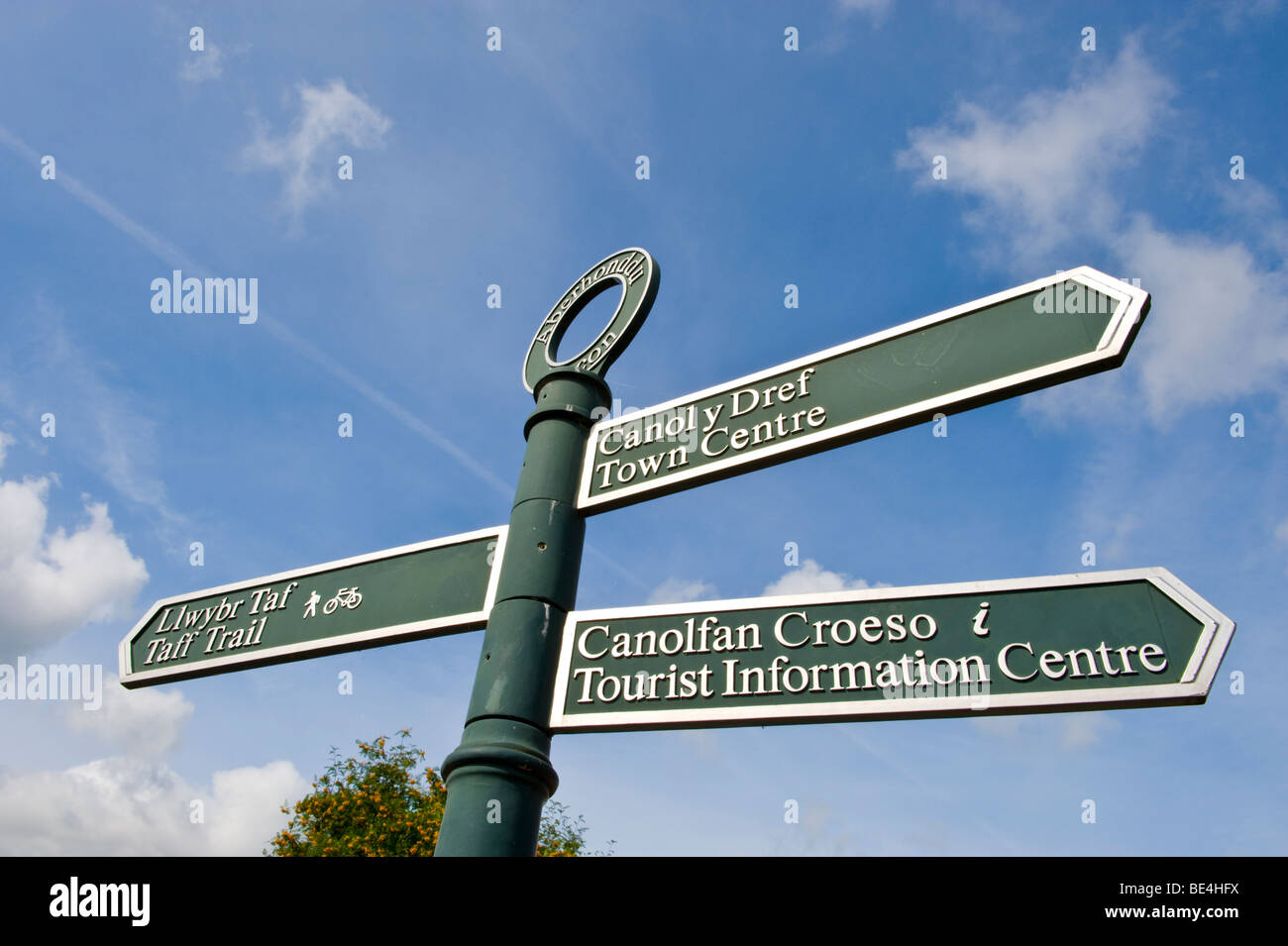 Bilingual Welsh English language tourism direction signs in Brecon ...