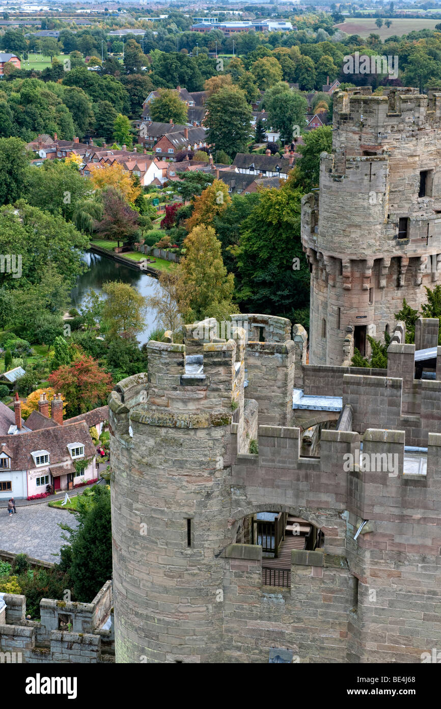 View across Warwick from the tallest Keep of Warwick Castle Stock Photo ...