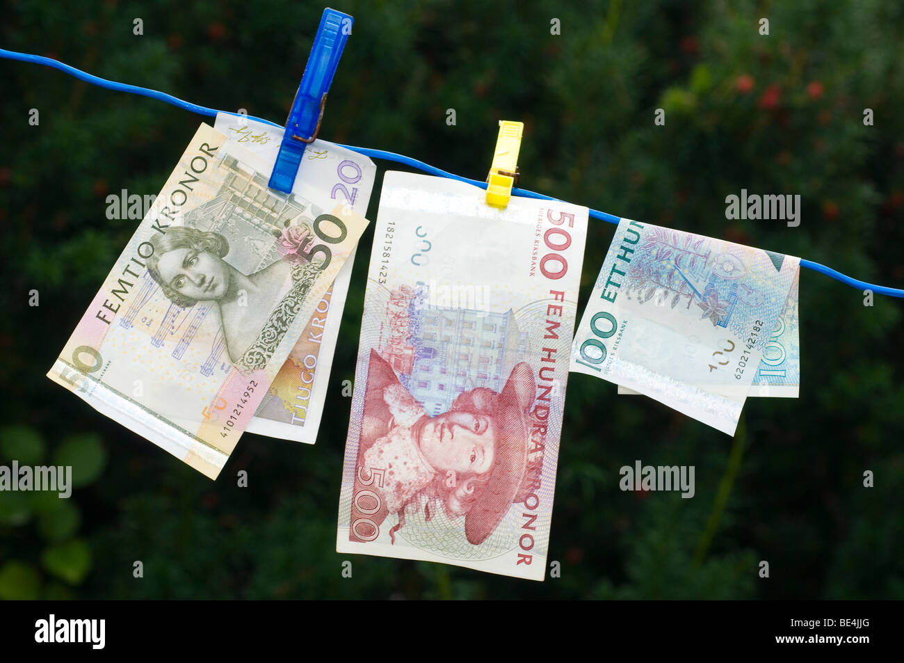 Swedish bills hanging drying on a clothes line Stock Photo - Alamy