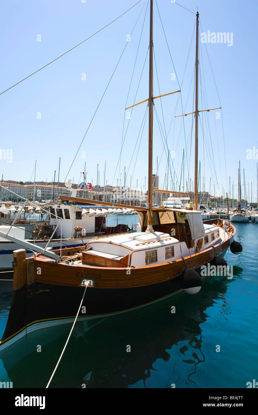 2-mast wooden yacht in the marina, Trieste, Friuli, Italy, Europe Stock ...