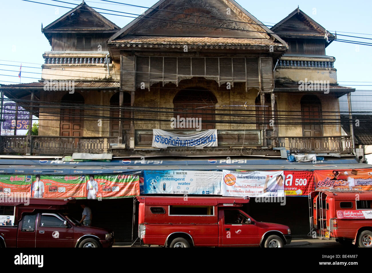 Songthaew line-up in Chiang Mai, Thailand Stock Photo - Alamy