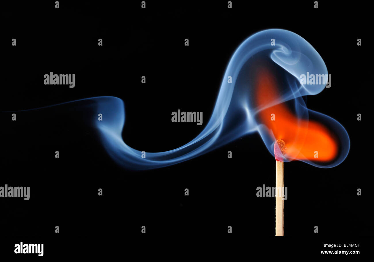 Lit match, flame, blue smoke Stock Photo - Alamy