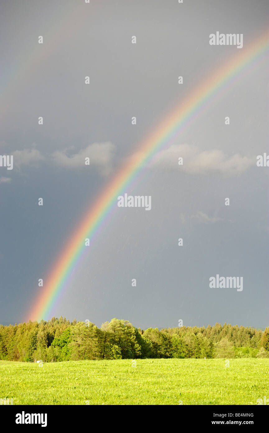 Rainbow near Koenigsdorf, Upper Bavaria, Germany, Europe Stock Photo ...
