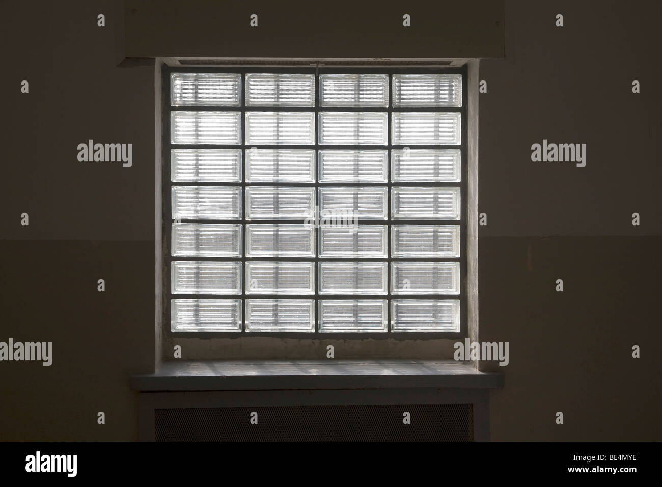 Typical prison window made up of glass brick, Berlin-Hohenschoenhausen ...