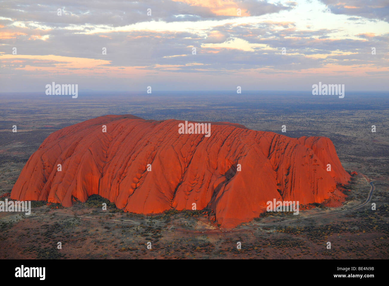 Aerial view of Uluru, Ayers Rock at sunset, Uluru-Kata Tjuta National ...