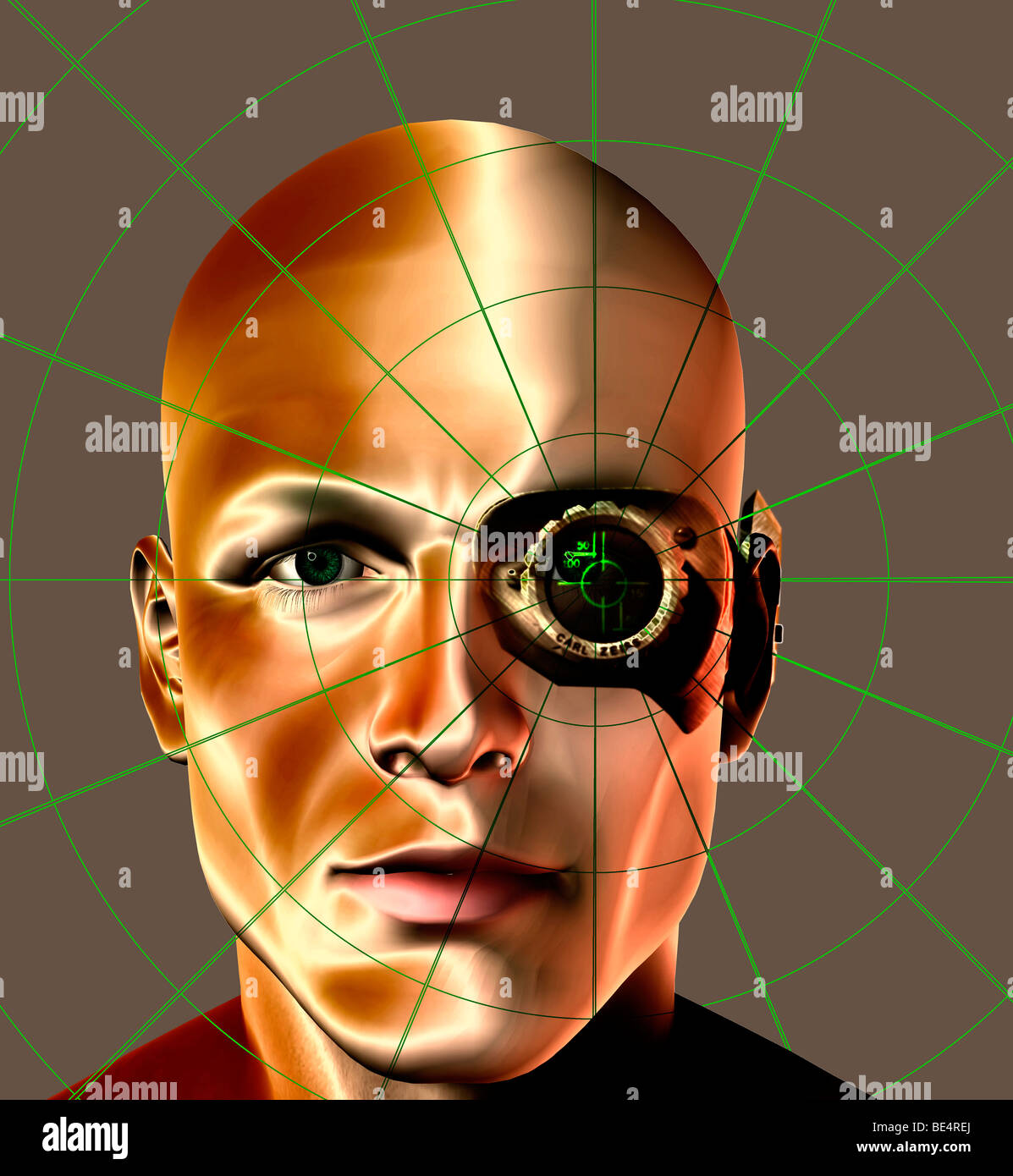 futuristic 3D computer generated bionic male robot head Stock Photo - Alamy