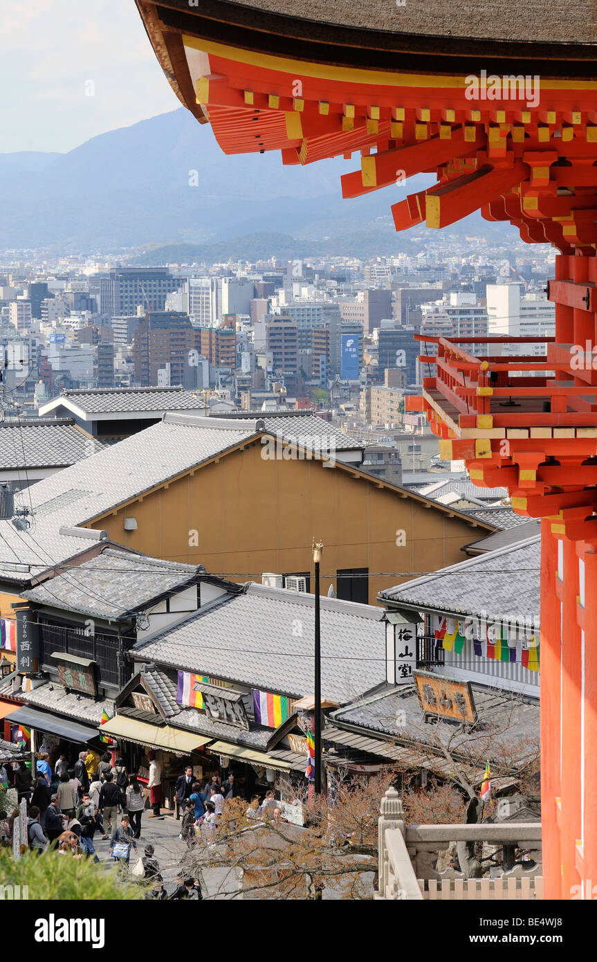 View from the Kiyomizu-dera temple to the old town, the modern Kyoto in ...