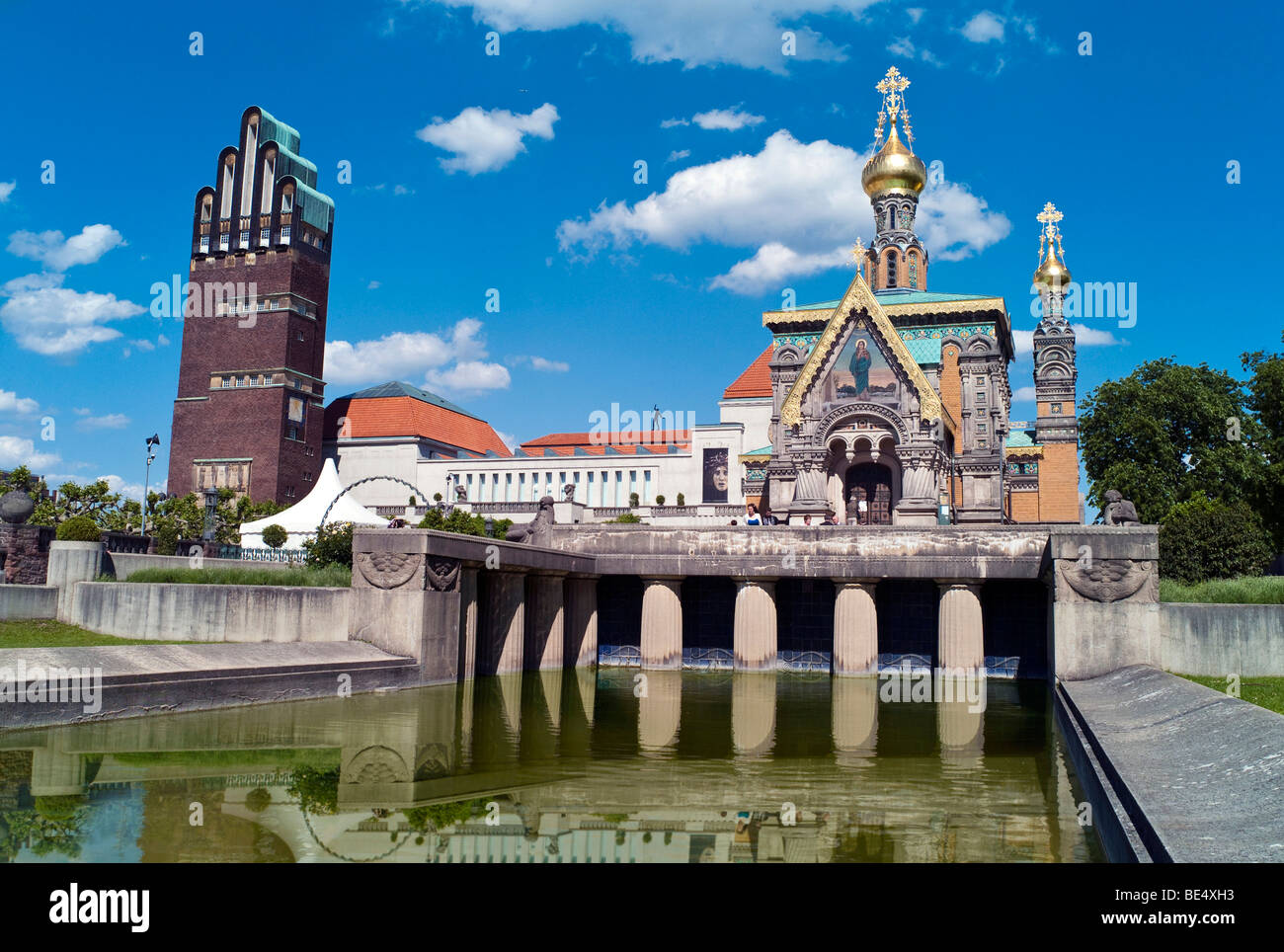 Mathildenhoehe with the Hochzeitsturm wedding tower and the Russian ...