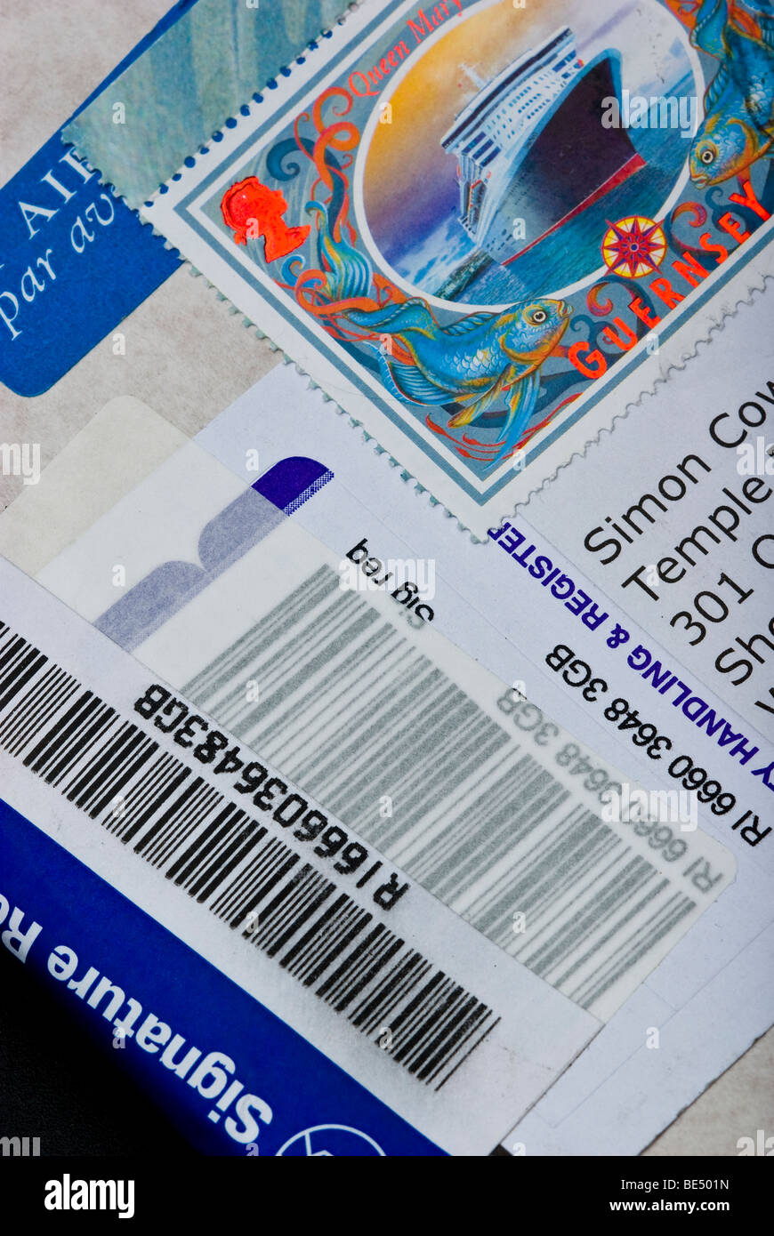 Envelope with colorful stamps from Guernsey and showing customs ...