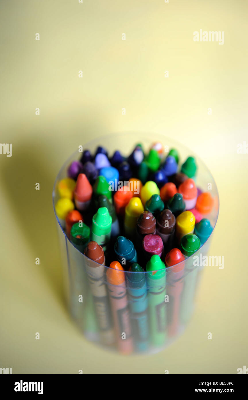 A COLLECTION OF COLOURED CHILDRENS CRAYONS AT A SUNDAY SCHOOL UK Stock ...