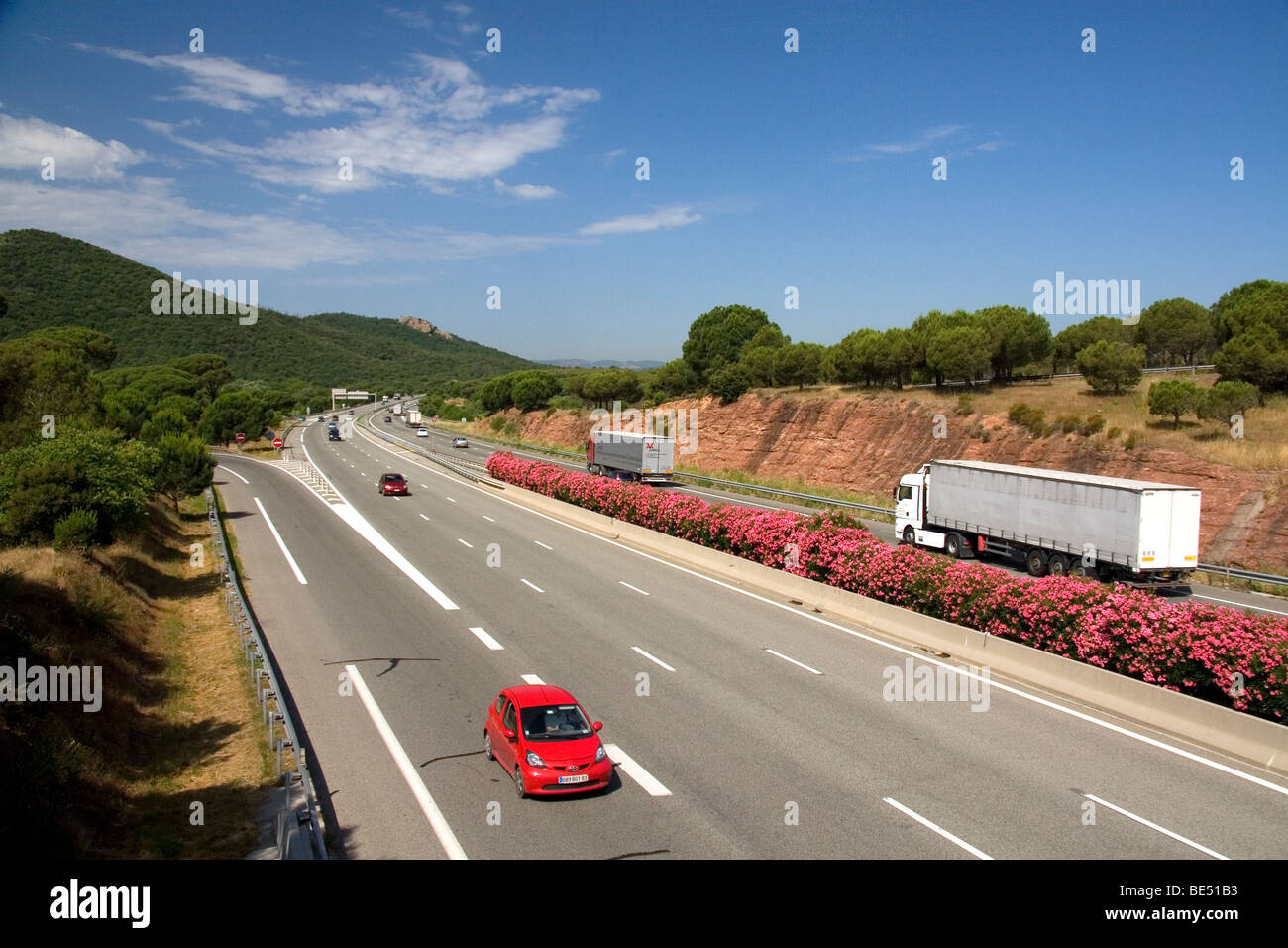 Vehicles travel on the A8 autoroute, La Provencale, in Southern France ...