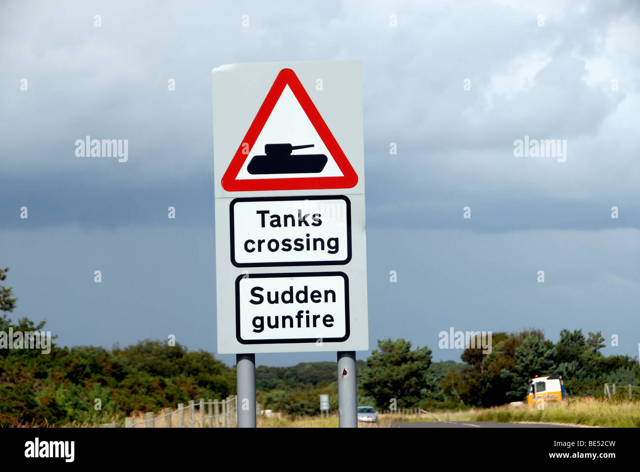 Road sign warning tanks crossing hi-res stock photography and images ...