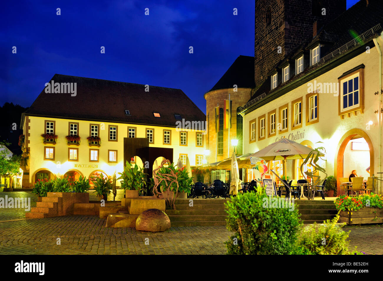 Town hall square with town hall, Annweiler, Naturpark Pfaelzerwald ...