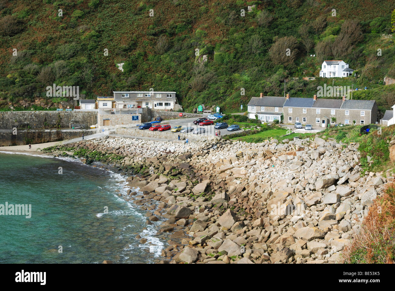 lamorna cove in cornwall, uk, viewed from the south west coastal path ...