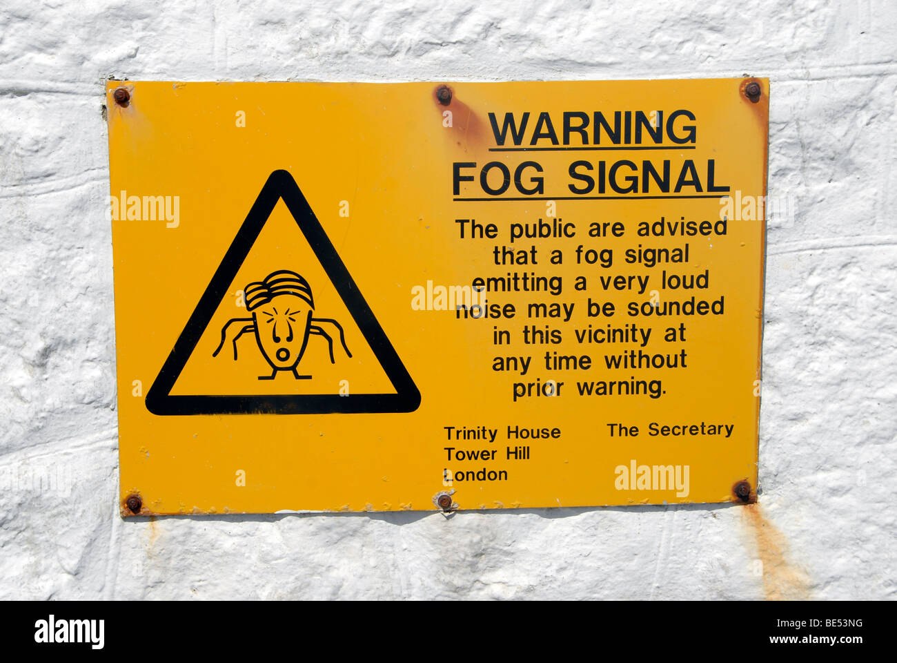 Fog warning sign on Portland Bill Lighthouse on the Isle of Portland ...