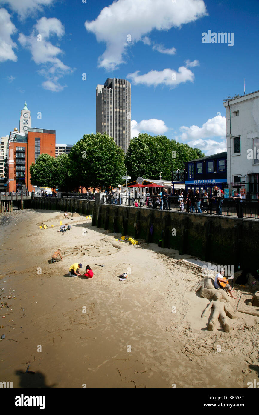 Sand sculptures (created by Sandalism) on the beach by Gabriel's Wharf ...